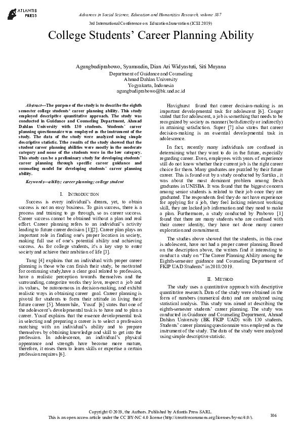 (PDF) College Students’ Career Planning Ability