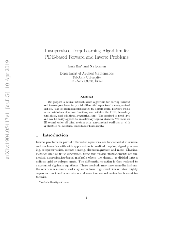(PDF) Unsupervised Deep Learning Algorithm for PDE-based Forward and Inverse Problems