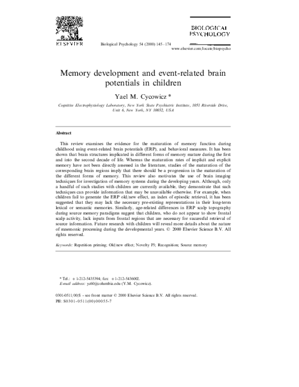 (PDF) Memory development and event-related brain potentials in children