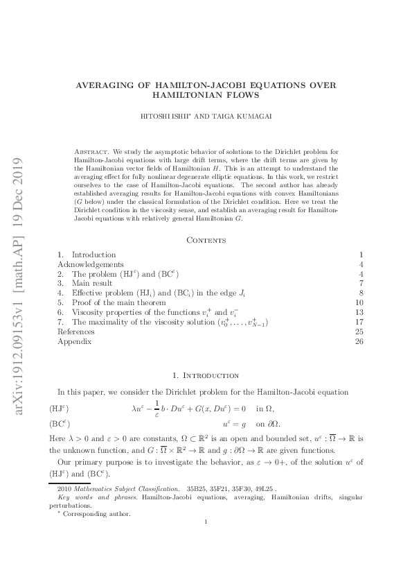(PDF) Averaging of Hamilton-Jacobi equations over Hamiltonian flows