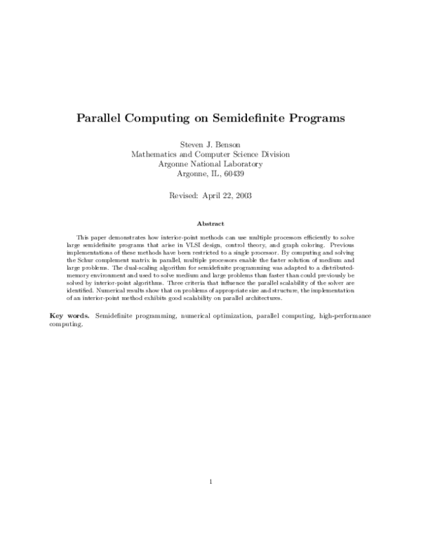 (PDF) Parallel computing on semidefinite programs