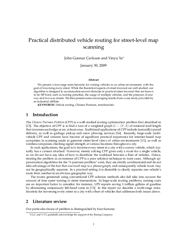 Pdf Practical Distributed Vehicle Routing For Street Level Map Scanning Yinyu Ye