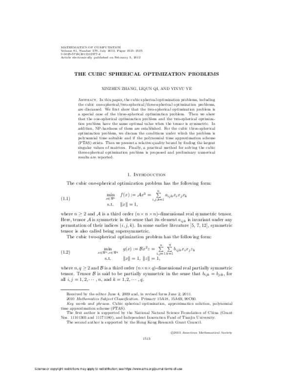 (PDF) The cubic spherical optimization problems