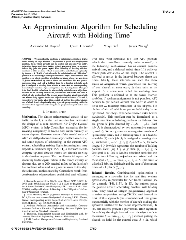 Pdf An Approximation Algorithm For Scheduling Aircraft With Holding Time