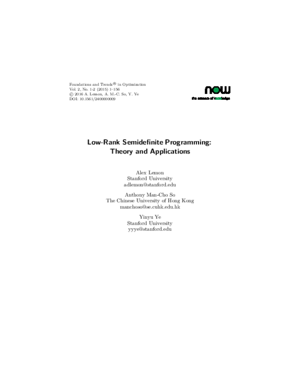 Pdf Low Rank Semidefinite Programming Theory And Applications