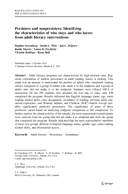 Persisters and nonpersisters: Identifying the characteristics of who ...