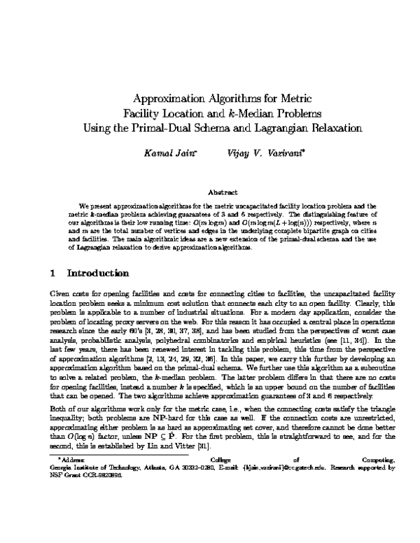 Approximation Algorithms For Metric Facility Location And K Median Problems Using The Primal