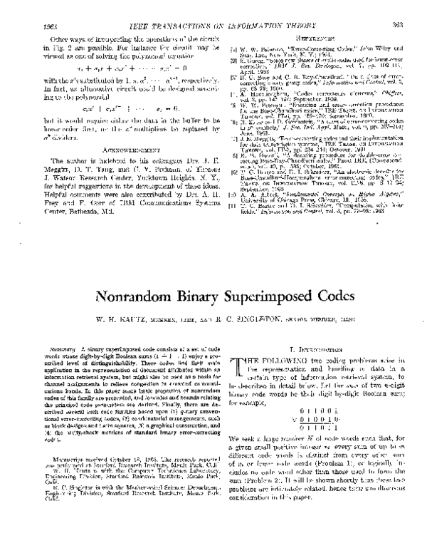 (PDF) Nonrandom binary superimposed codes
