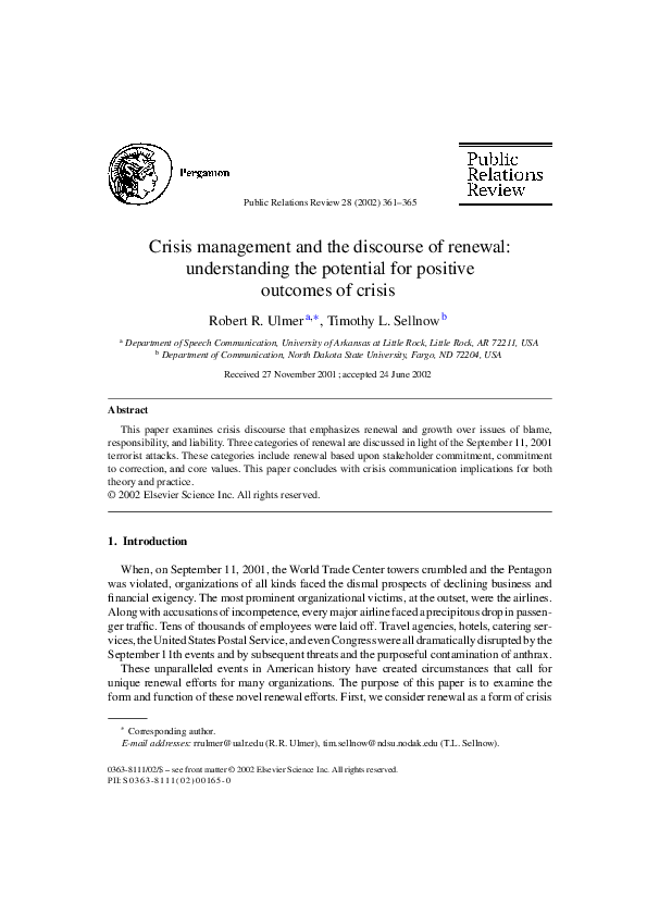 (PDF) Crisis management and the discourse of renewal: understanding the ...