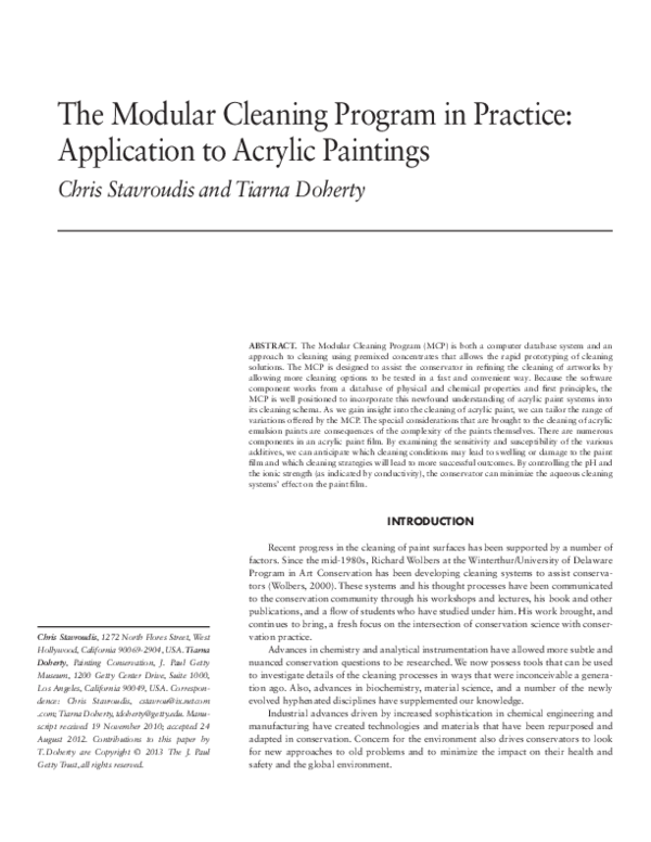 (PDF) The Modular Cleaning Program in Practice: Application to Acrylic ...