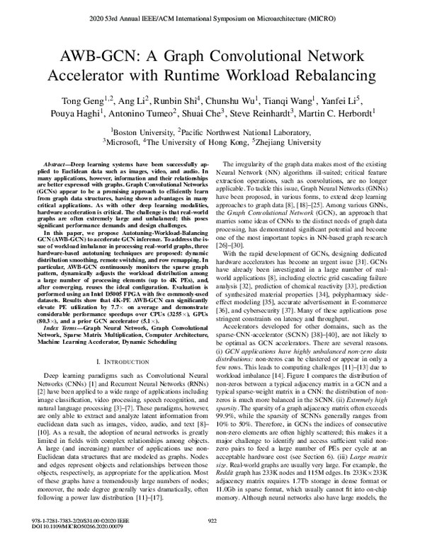 Pdf Awb Gcn A Graph Convolutional Network Accelerator With Runtime Workload Rebalancing