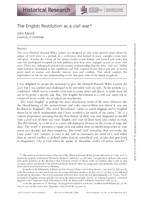 (PDF) The English Revolution as a civil war