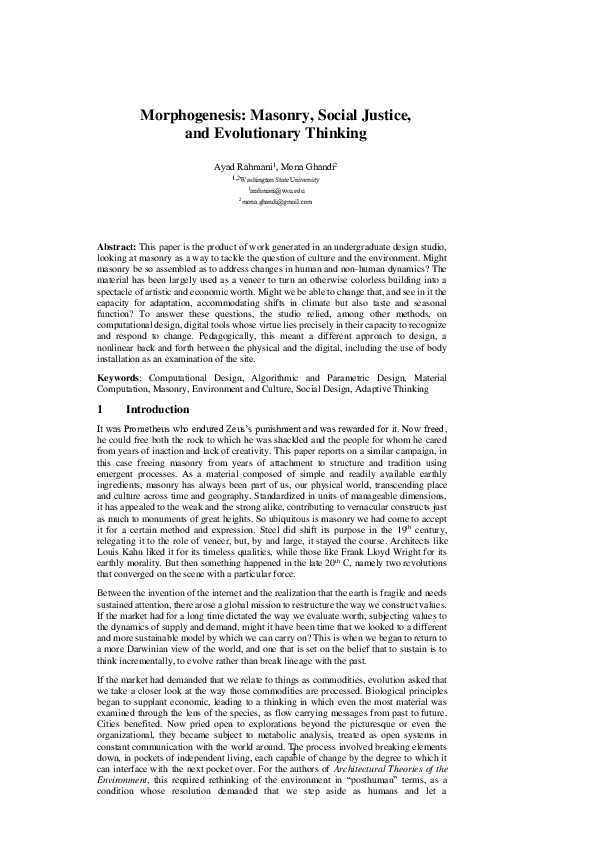 (PDF) 1 Morphogenesis : Masonry , Social Justice , and Evolutionary ...