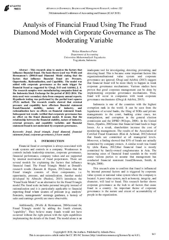 (PDF) Analysis Of Financial Fraud Using The Fraud Diamond Model With ...