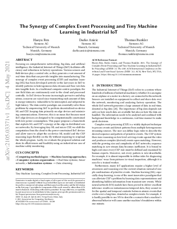 (PDF) The synergy of complex event processing and tiny machine learning ...