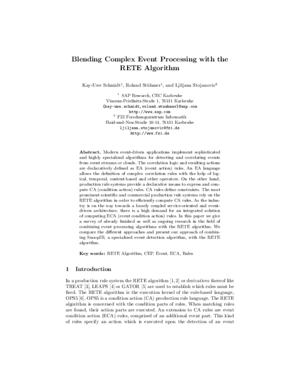(PDF) Blending Complex Event Processing with the RETE Algorithm