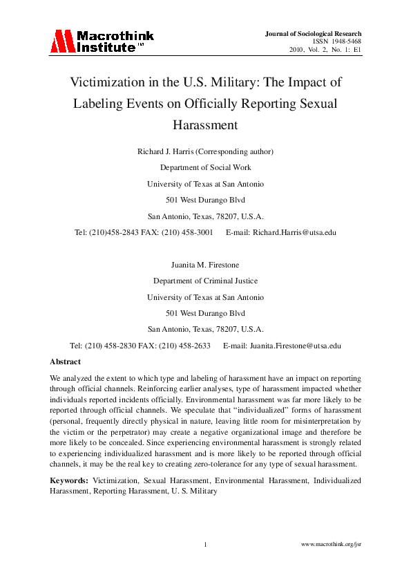 (PDF) Victimization in the U.S. Military: The Impact of Labeling Events ...