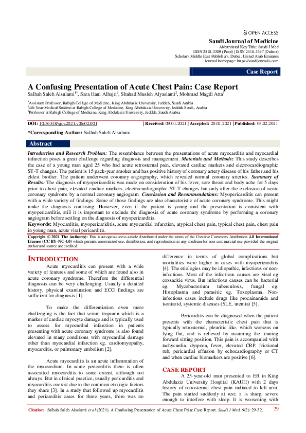 (PDF) A Confusing Presentation of Acute Chest Pain: Case Report