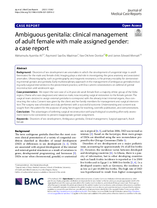 (PDF) Ambiguous genitalia: clinical management of adult female with ...