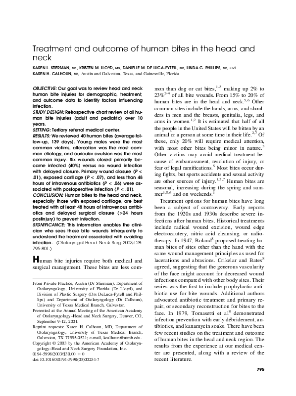 (PDF) Treatment and outcome of human bites in the head and neck