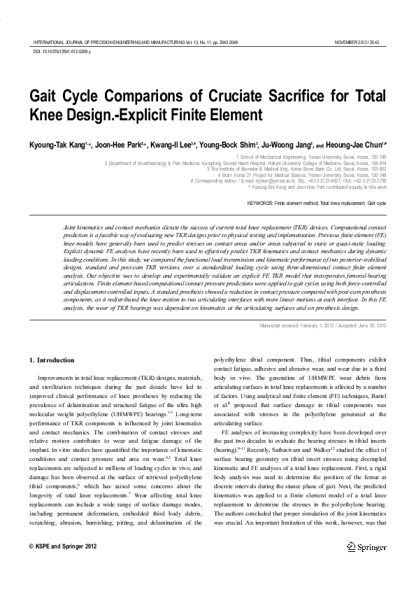 (PDF) Gait cycle comparions of cruciate sacrifice for total knee design.-explicit finite element