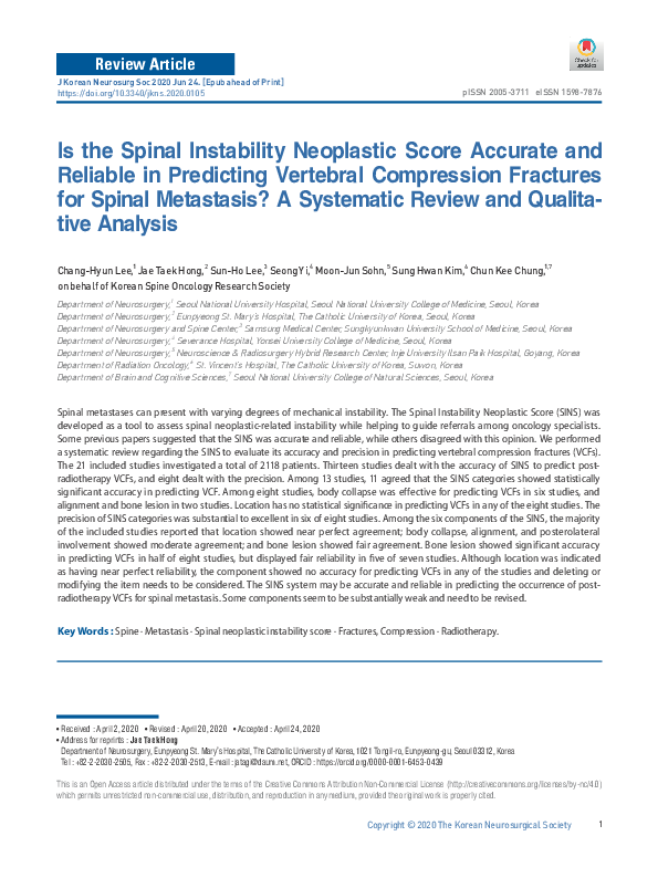 (PDF) Is the Spinal Instability Neoplastic Score Accurate and Reliable ...