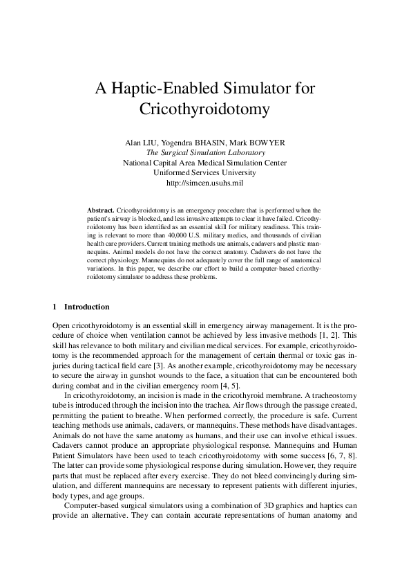 (PDF) Haptic Simulator for Enhanced Cricothyroidotomy Training