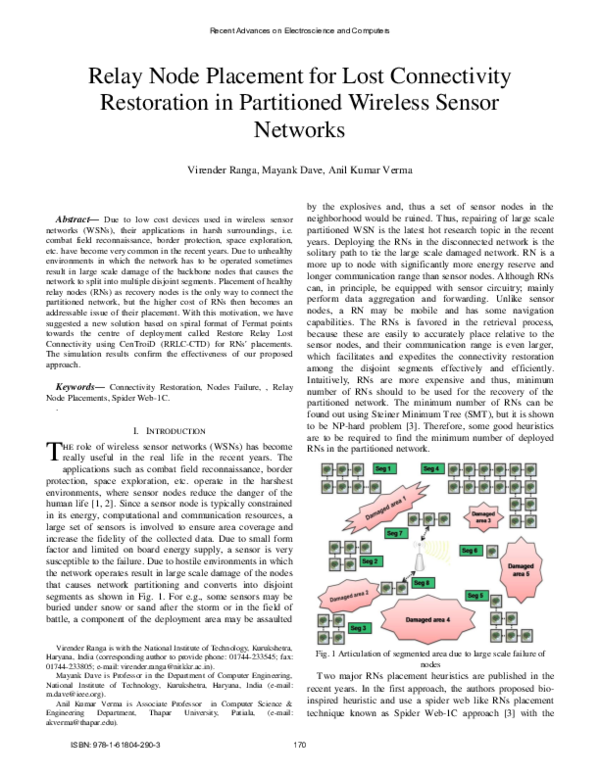 Pdf Relay Node Placement For Lost Connectivity Restoration In