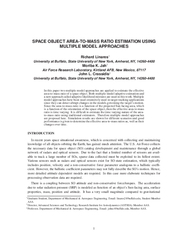(PDF) Space object area-to-mass ratio estimation using multiple model approaches