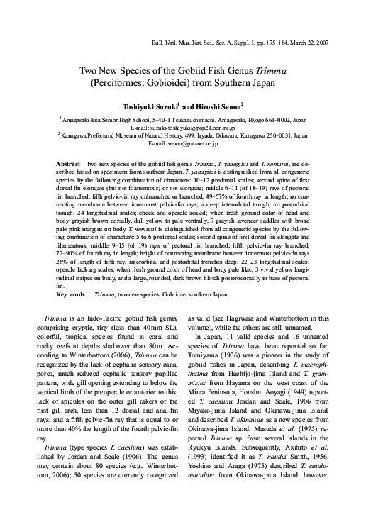 (PDF) Two New Species of the Gobiid Fish Genus Trimma (Perciformes ...