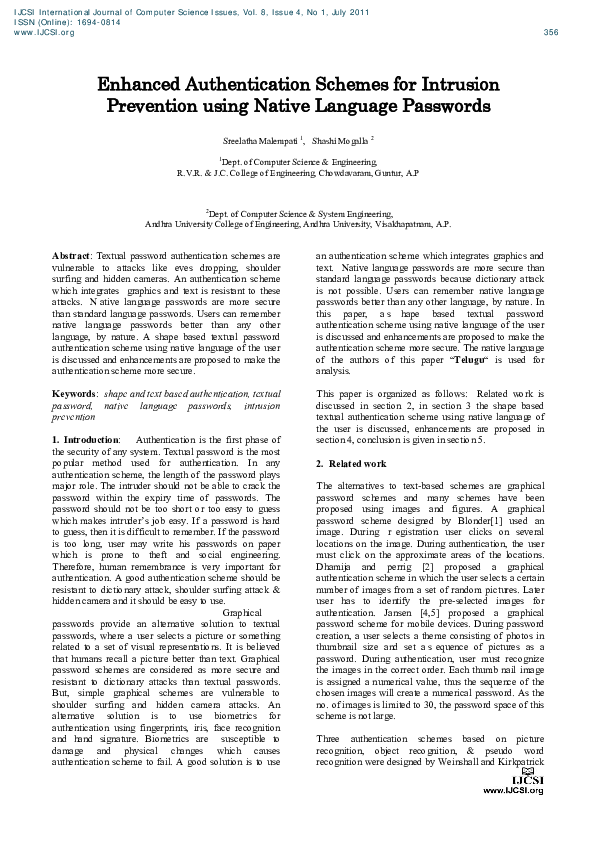 (PDF) Enhanced Authentication Schemes for Intrusion Prevention using ...