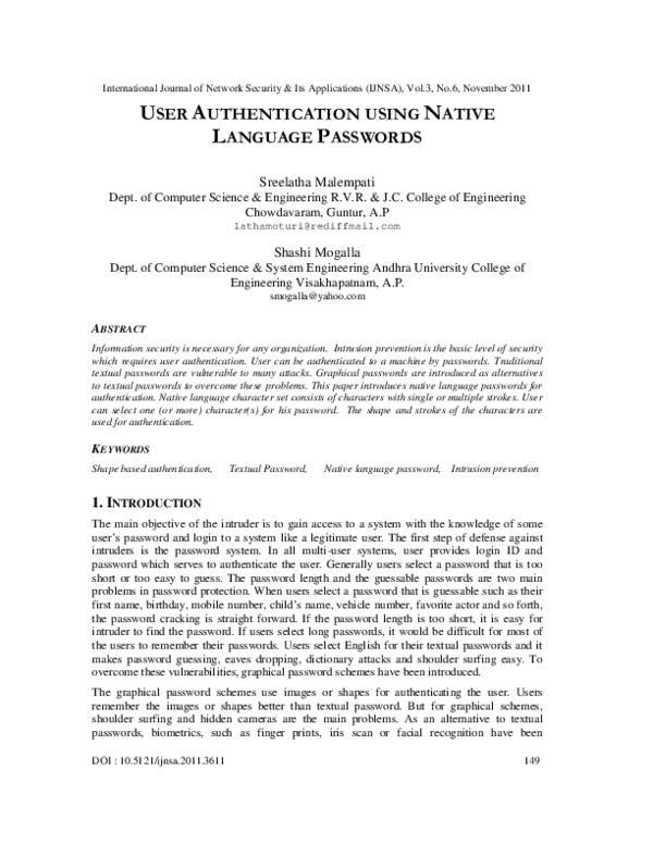 (PDF) User Authentication Using Native Language Passwords