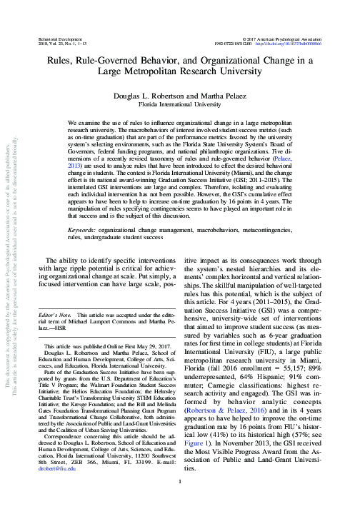 (PDF) Rules, Rule-Governed Behavior, and Organizational Change in a ...