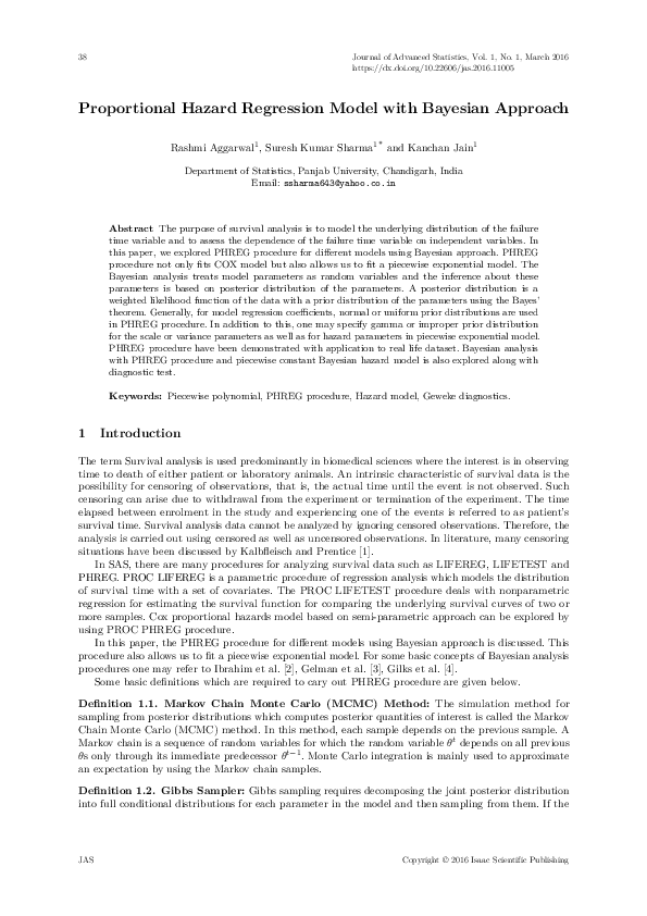 (PDF) Bayesian Proportional Hazard Regression Models