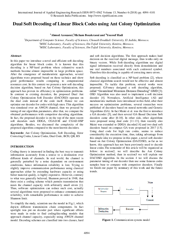 (PDF) Dual Soft Decoding of Linear Block Codes using Ant Colony Optimization