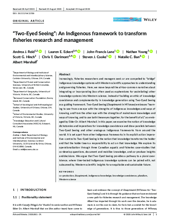 (PDF) “Two‐Eyed Seeing”: An Indigenous framework to transform fisheries ...