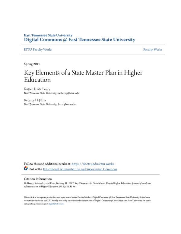 (PDF) Key Elements of a State Master Plan in Higher Education