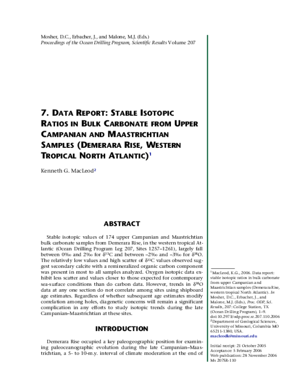 (PDF) 7. Data Report: Stable Isotopic Ratios in Bulk Carbonate from ...