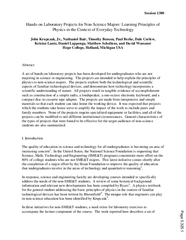 (PDF) Hands On Laboratory Projects For Non Science Majors: Learning ...
