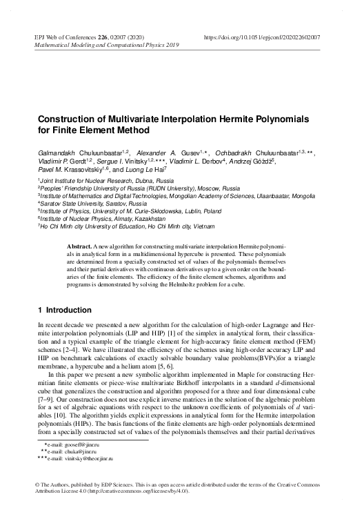 (PDF) Construction of Multivariate Interpolation Hermite Polynomials ...