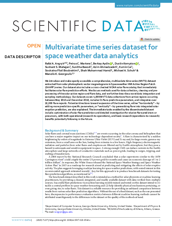 (PDF) Multivariate time series dataset for space weather data analytics
