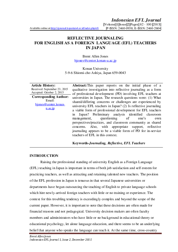 (PDF) Reflective Journaling for English as a Foreign Language (Efl ...