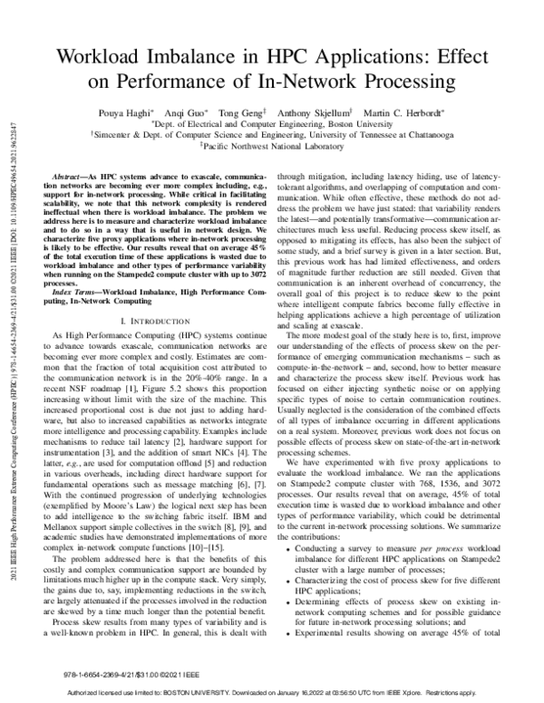 Pdf Workload Imbalance In Hpc Applications Effect On Performance Of In Network Processing