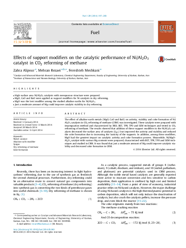 (PDF) Effects of support modifiers on the catalytic performance of Ni ...