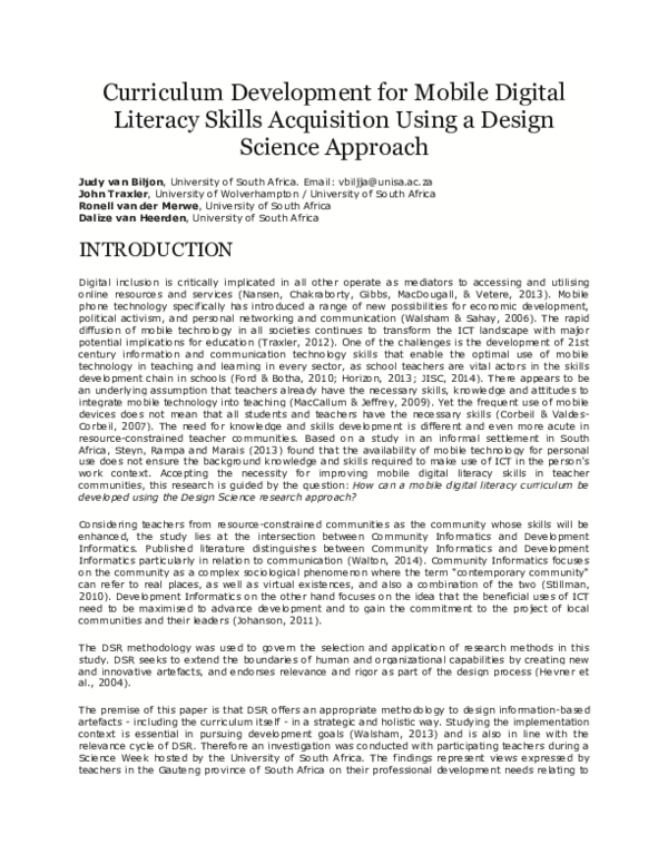 (PDF) Curriculum development for mobile digital literacy skills ...