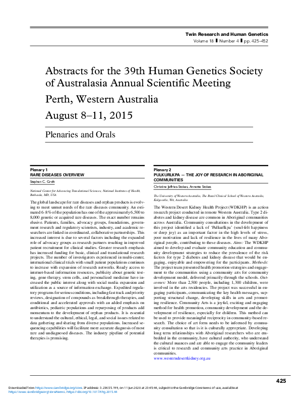 (PDF) Abstracts for the 39th Human Genetics Society of Australasia ...