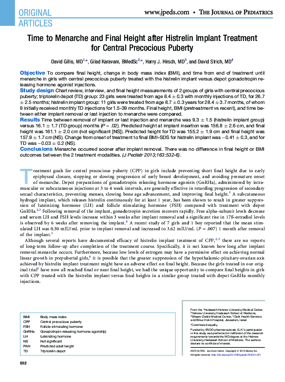 (PDF) Time to Menarche and Final Height after Histrelin Implant ...