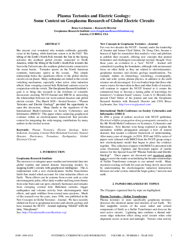 (PDF) Plasma Tectonics and Electric Geology: Some Context on Geoplasma ...