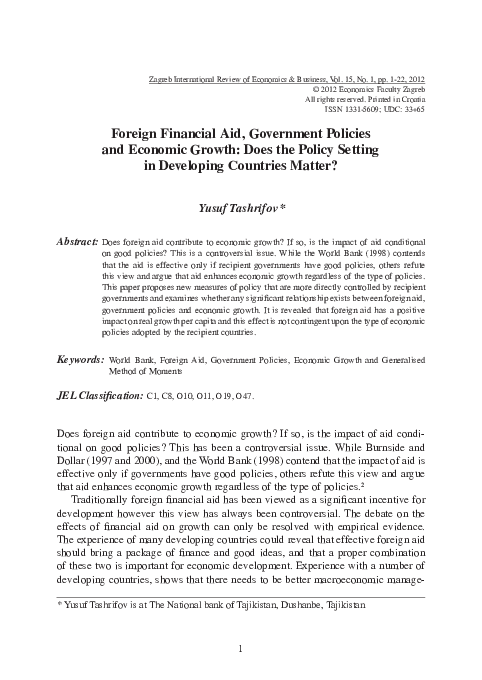 (PDF) Foreign Financial Aid, Government Policies and Economic Growth ...