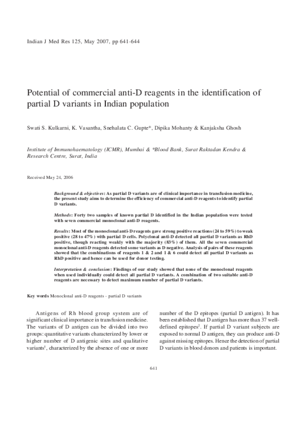 (PDF) Potential of commercial anti-D reagents in the identification of ...
